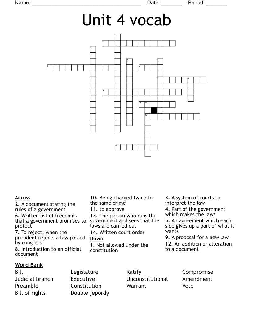 Unit 4 vocab Crossword - WordMint