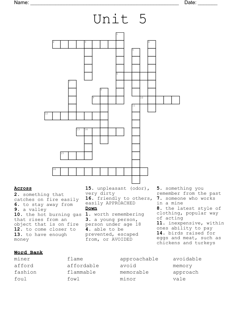 Unit 5 Crossword - WordMint