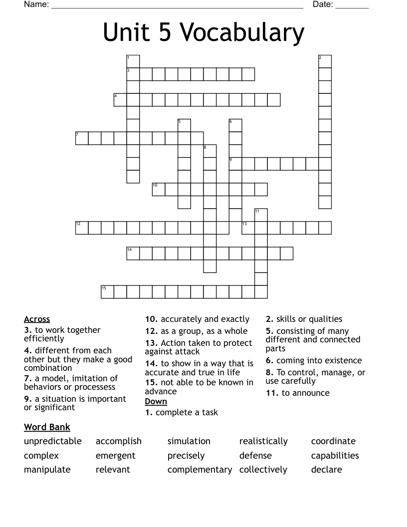 Unit 5 Vocabulary Crossword - WordMint