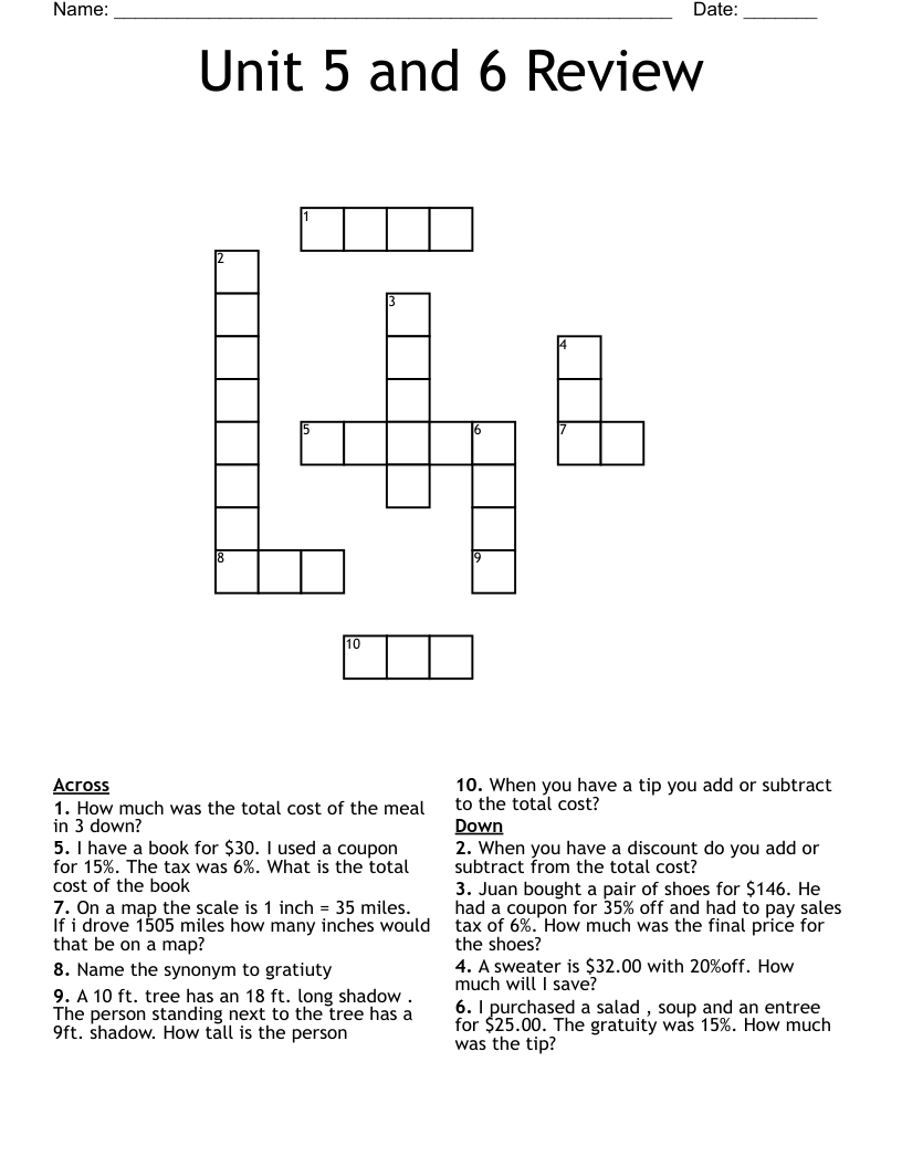 Unit 5 and 6 Review Crossword - WordMint