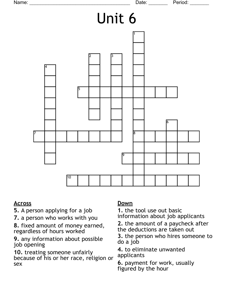 Unit 6 Crossword - WordMint