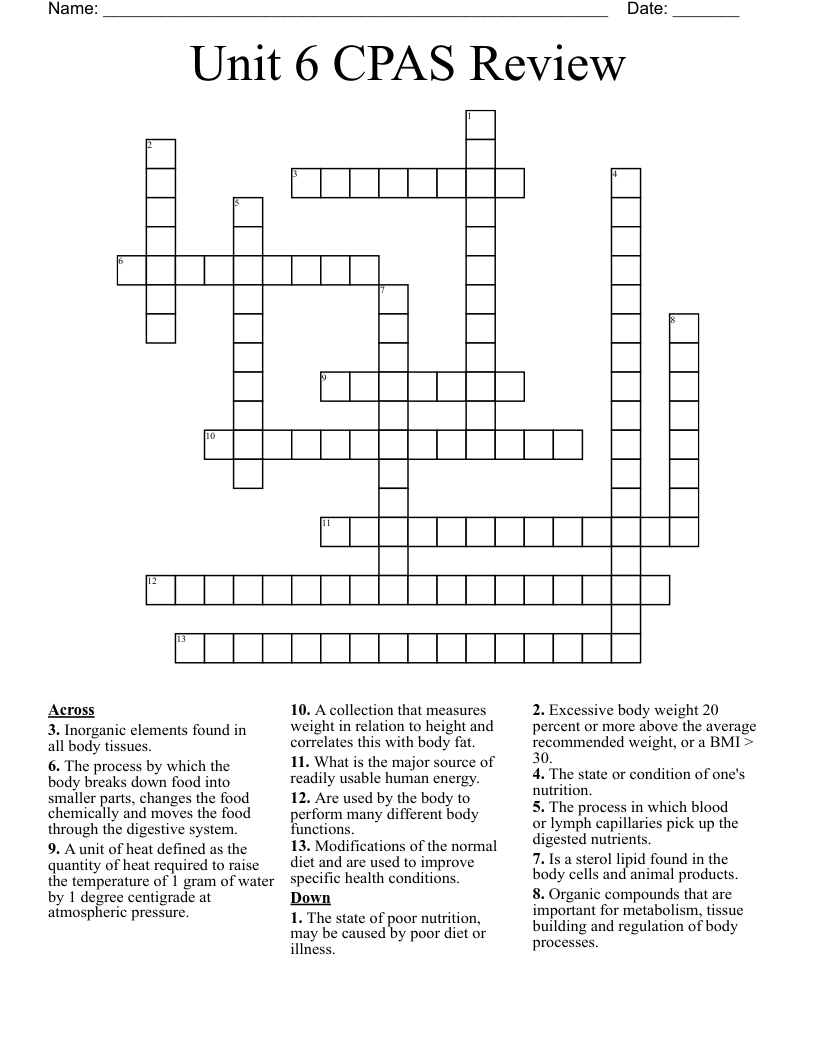Unit 6 CPAS Review Crossword - WordMint