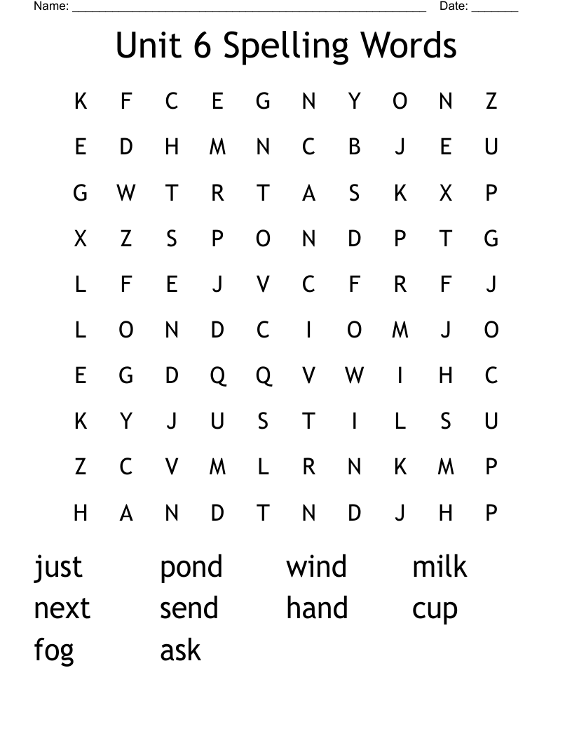 Unit 6 Spelling Words Word Search - WordMint