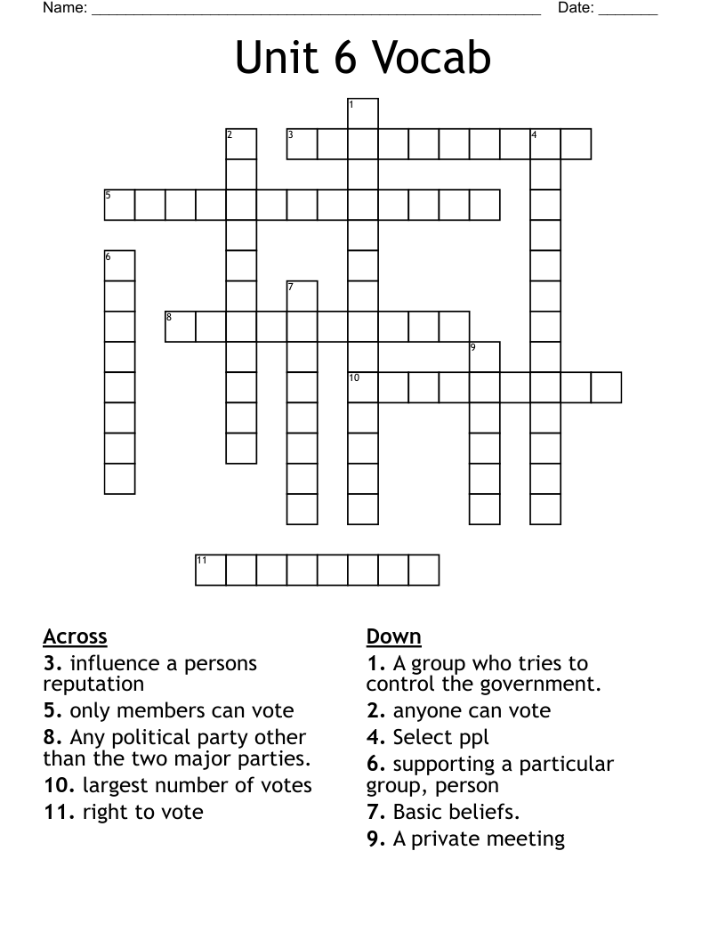 Unit 6 Vocab Crossword - WordMint