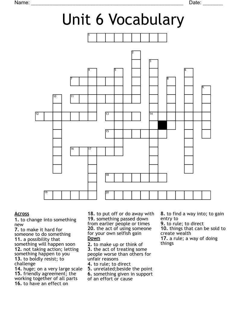 Unit 6 Vocabulary Crossword - WordMint