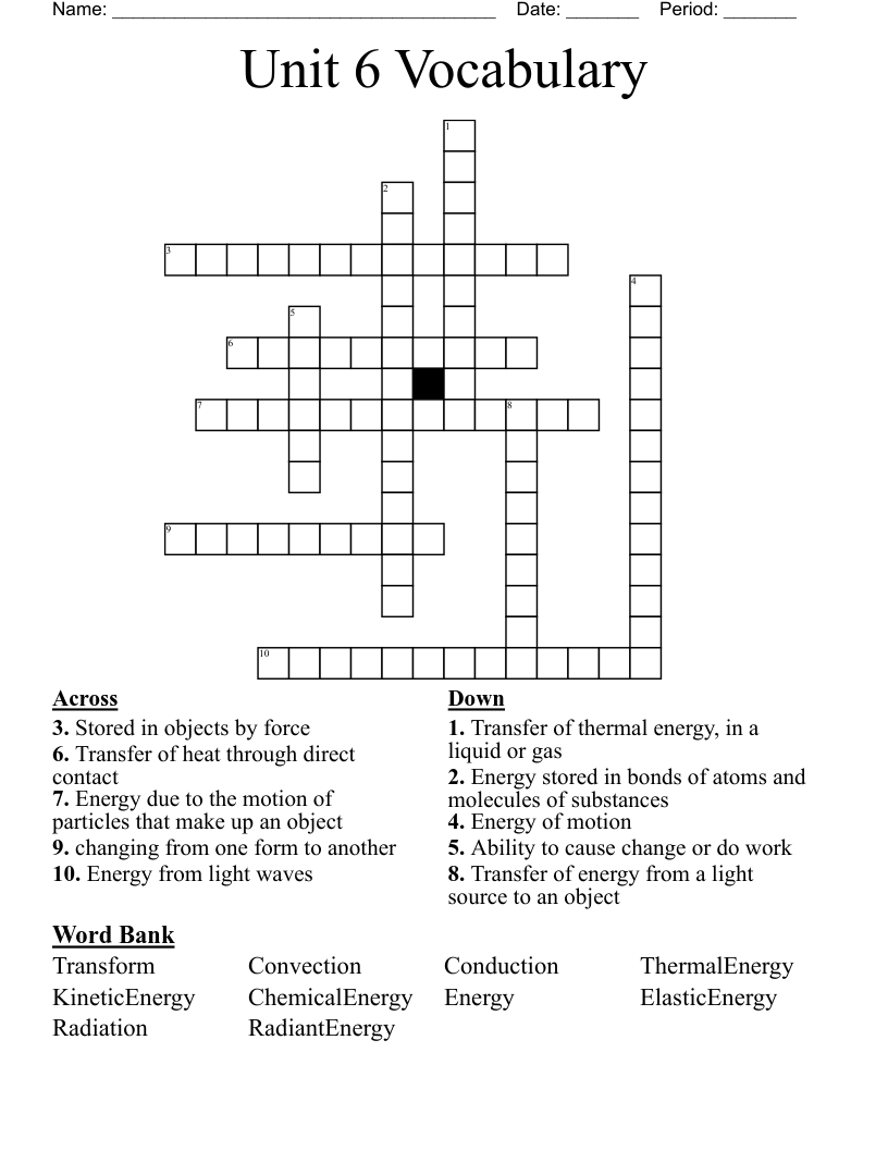 Unit 6 Vocabulary Crossword - WordMint