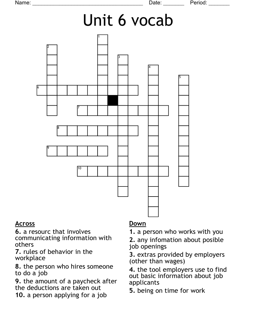 Unit 6 vocab Crossword - WordMint