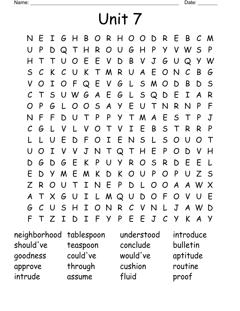 Unit 7 Word Search - WordMint