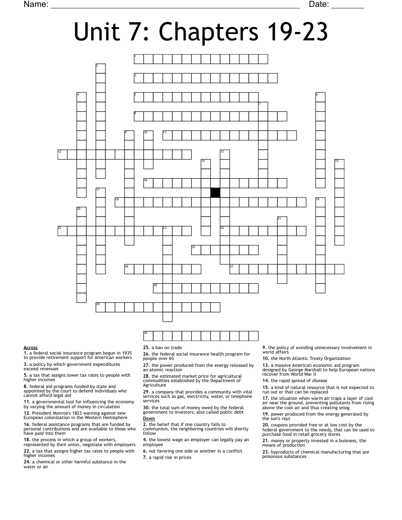 Unit 7: Chapters 19-23 Crossword - WordMint