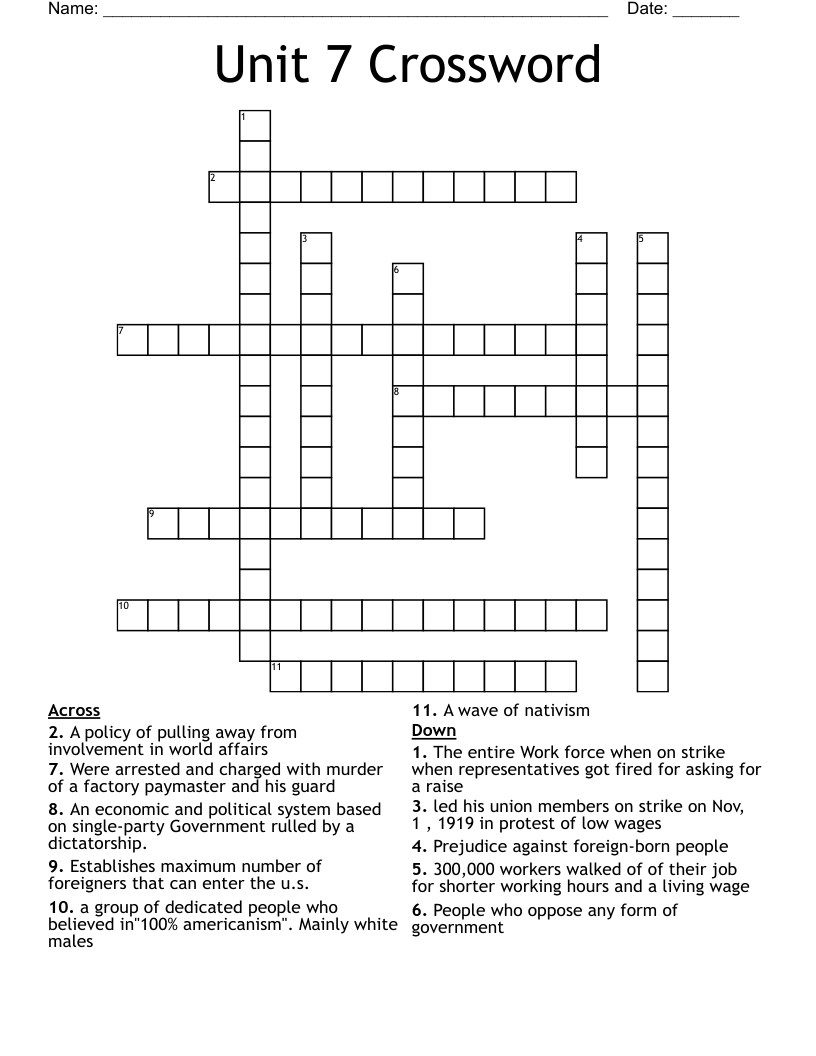 Unit 7 Crossword - WordMint