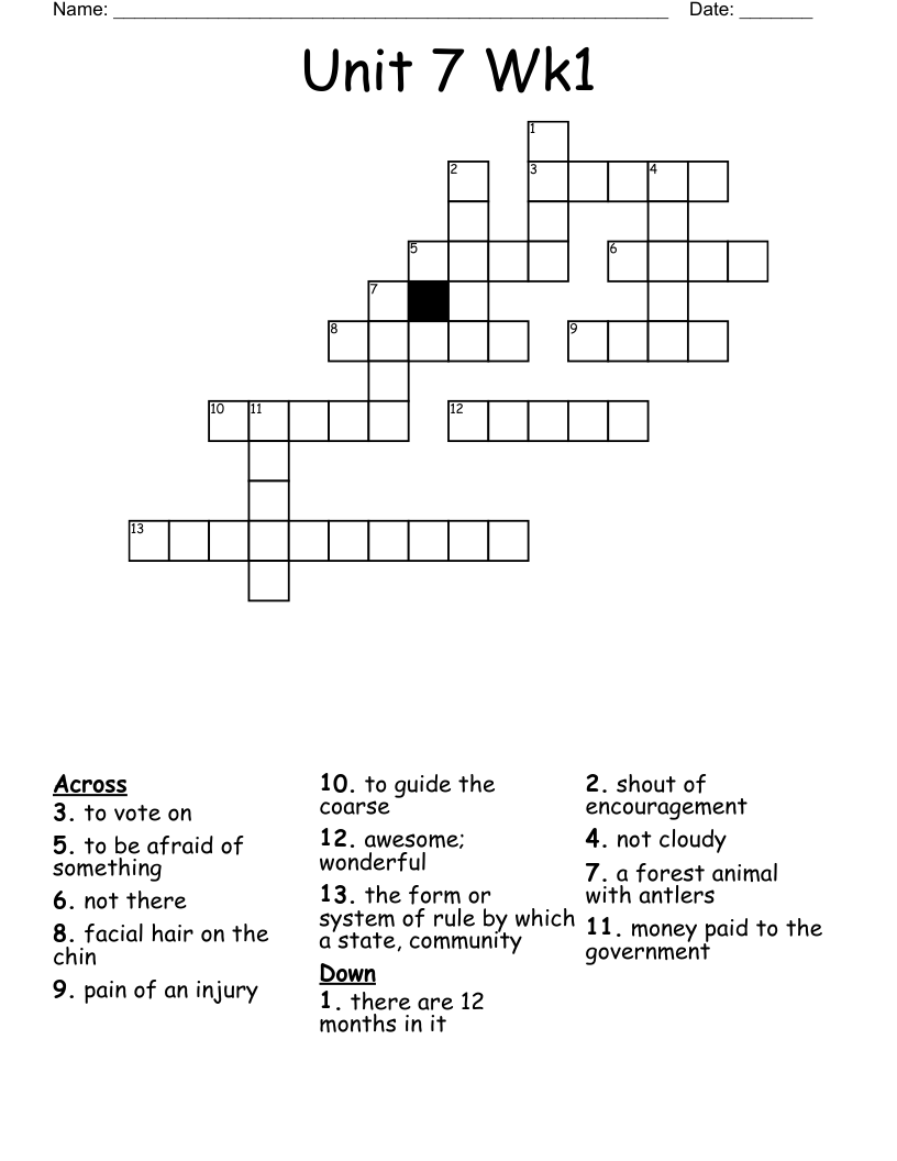 Unit 7 Wk1 Crossword - WordMint