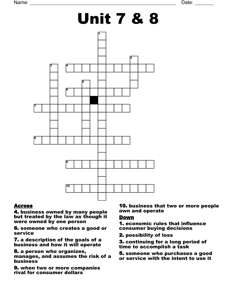 Unit 7 & 8 Crossword - WordMint