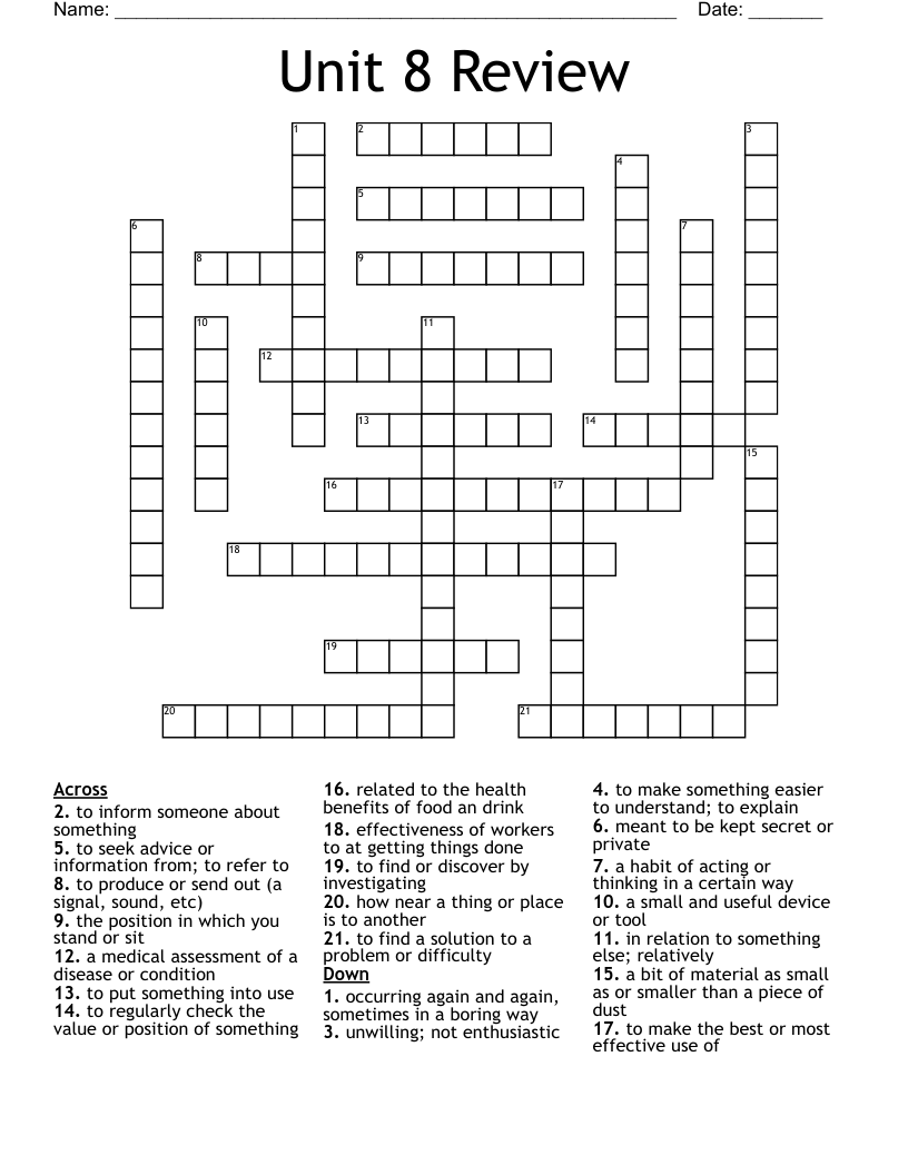 Unit 8 Review Crossword - WordMint