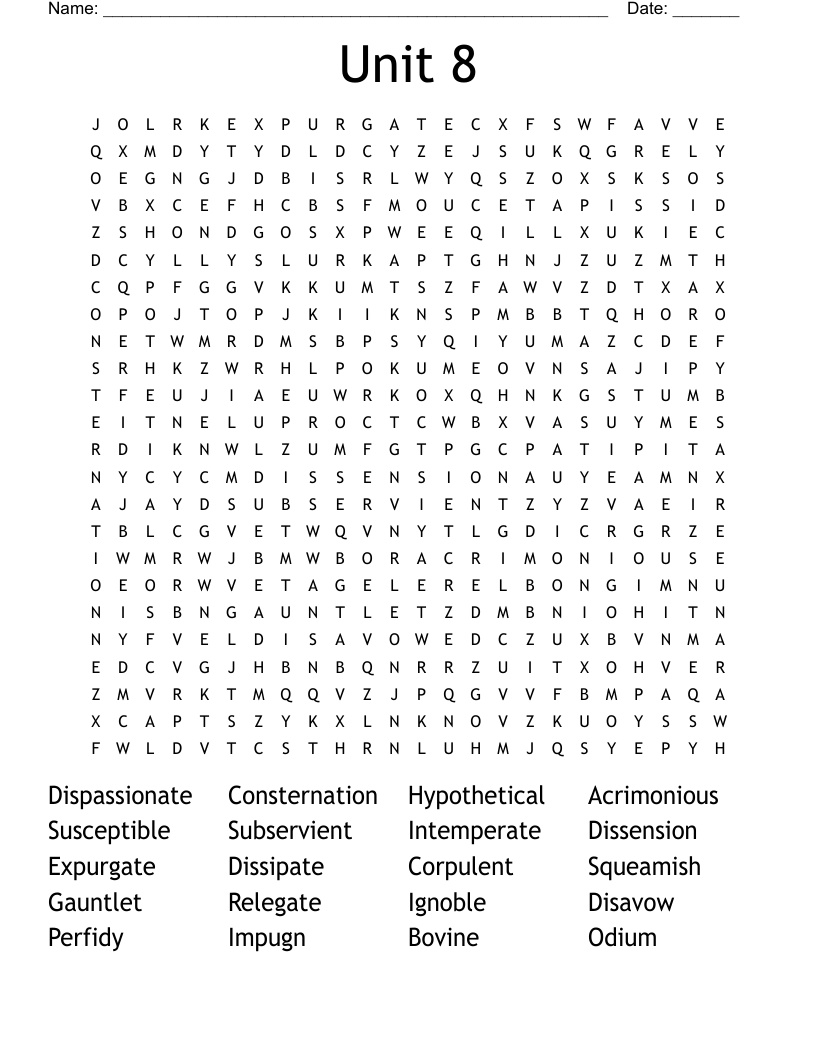 Unit 8 Vocabulary Crossword WordMint