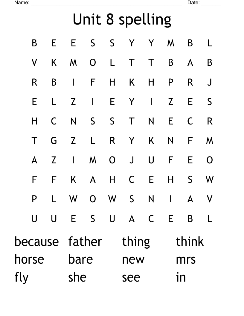 Unit 8 spelling Word Search - WordMint