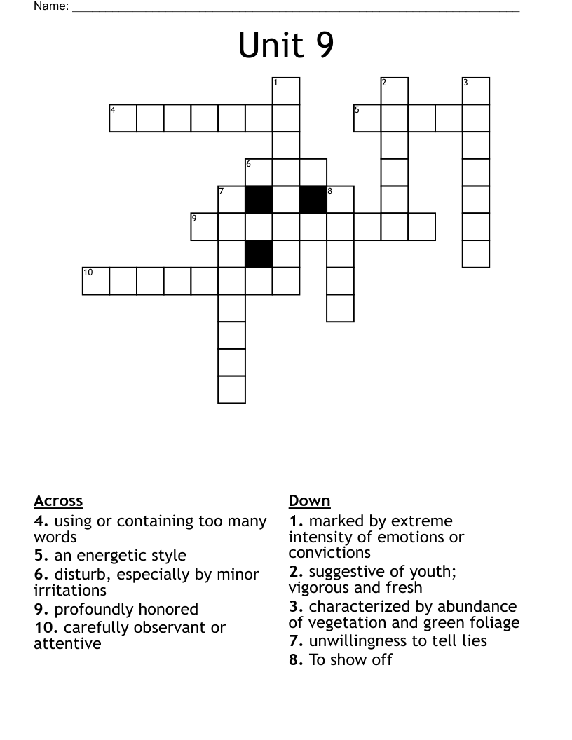 Unit 9 Crossword - WordMint