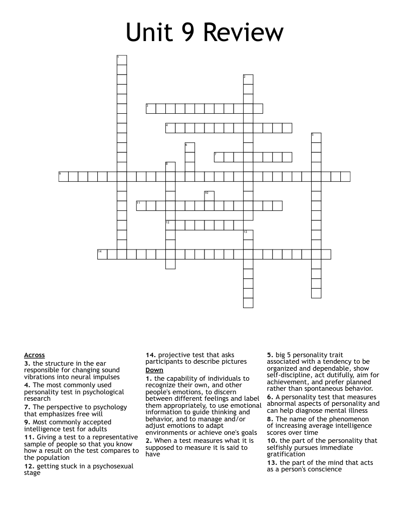 Unit 9 Review Crossword - WordMint