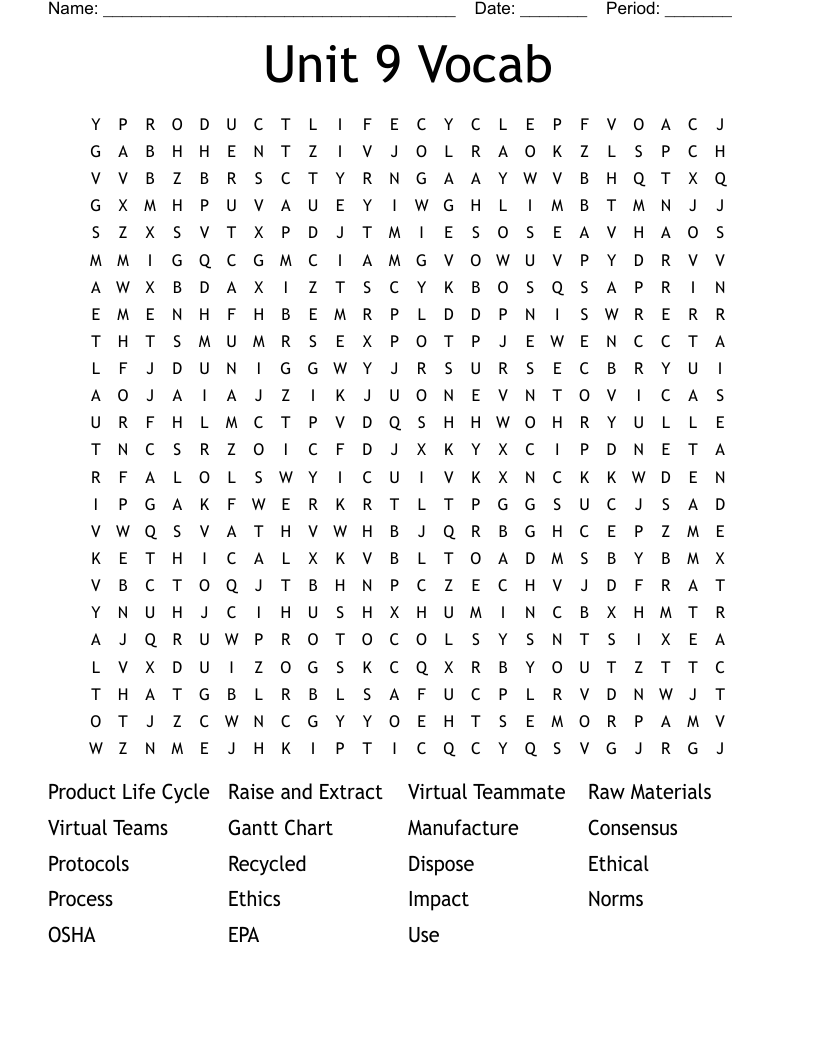 Unit 9 Vocab Word Search - WordMint