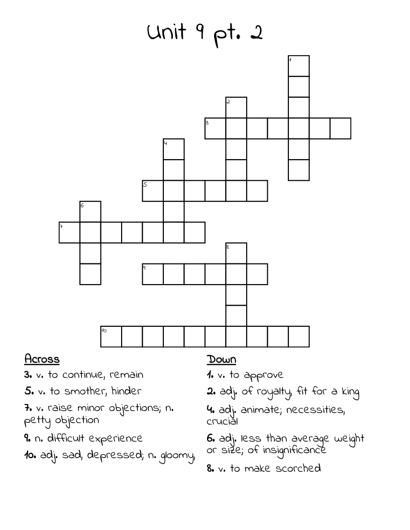 Unit 9 pt. 2 Crossword - WordMint