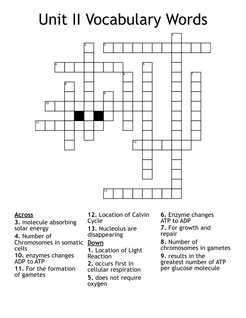 Unit II Vocabulary Words Crossword - WordMint