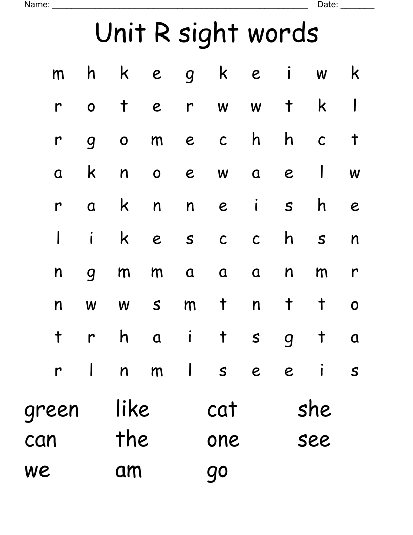Unit R sight words Word Search - WordMint