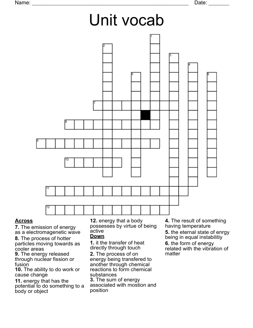 Unit vocab Crossword - WordMint