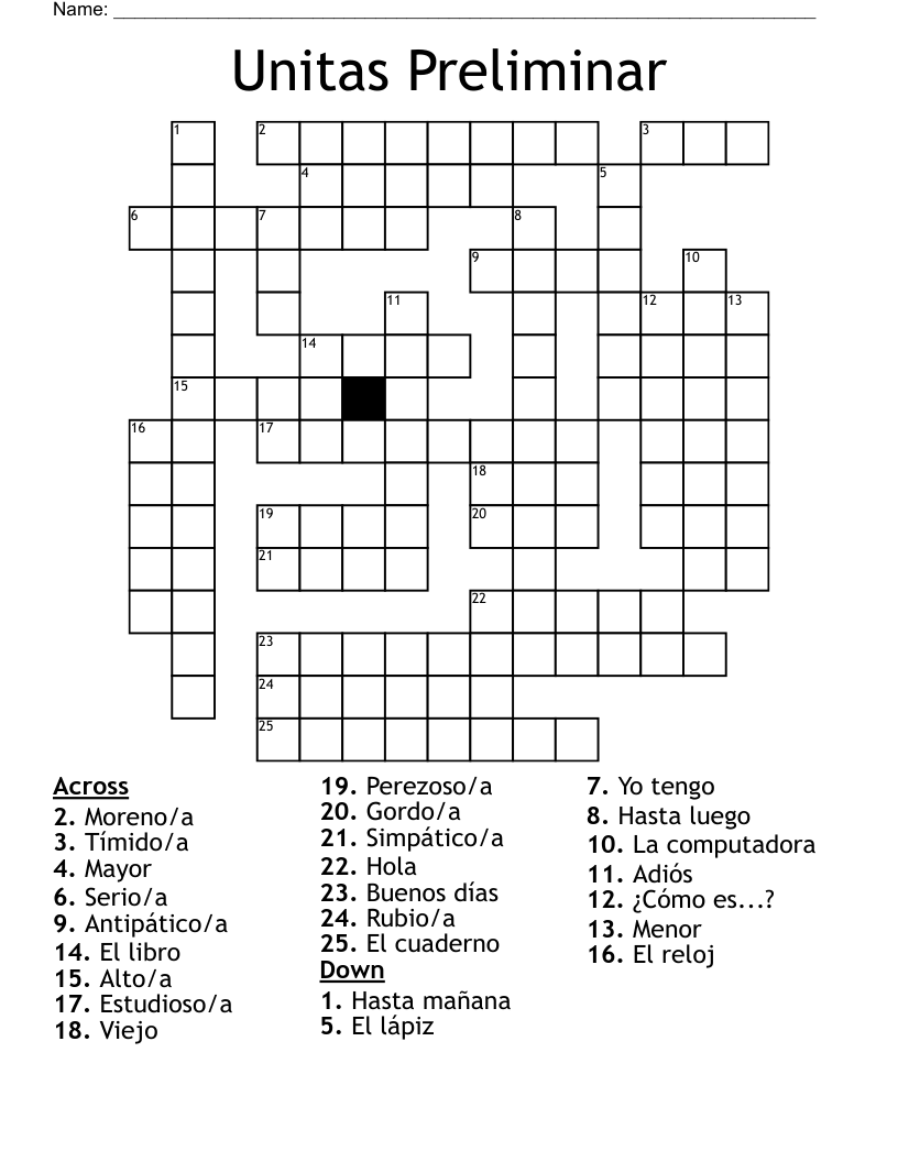 Unitas Preliminar Crossword - WordMint