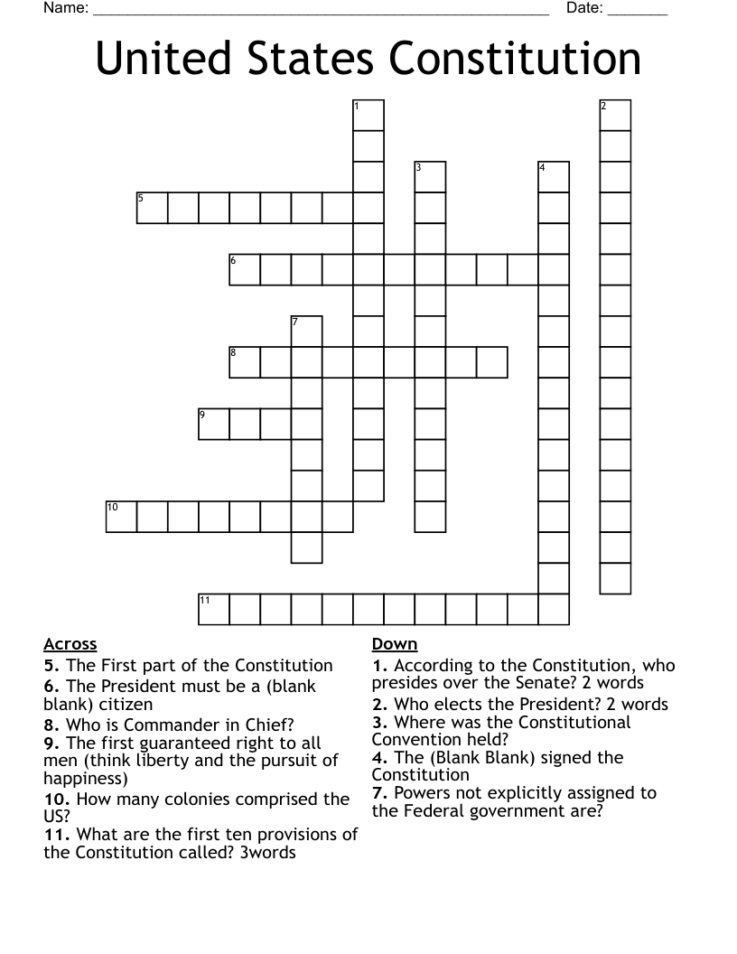 United States Constitution Crossword - WordMint