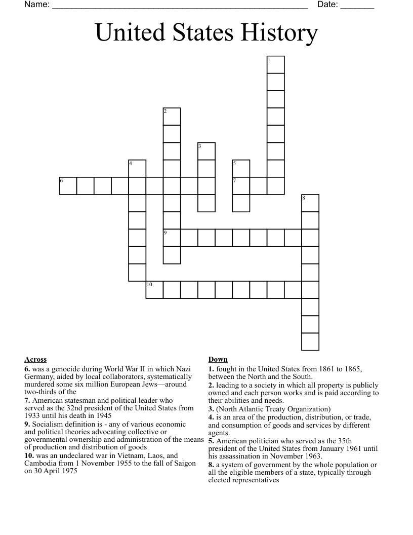 United States History Crossword - WordMint