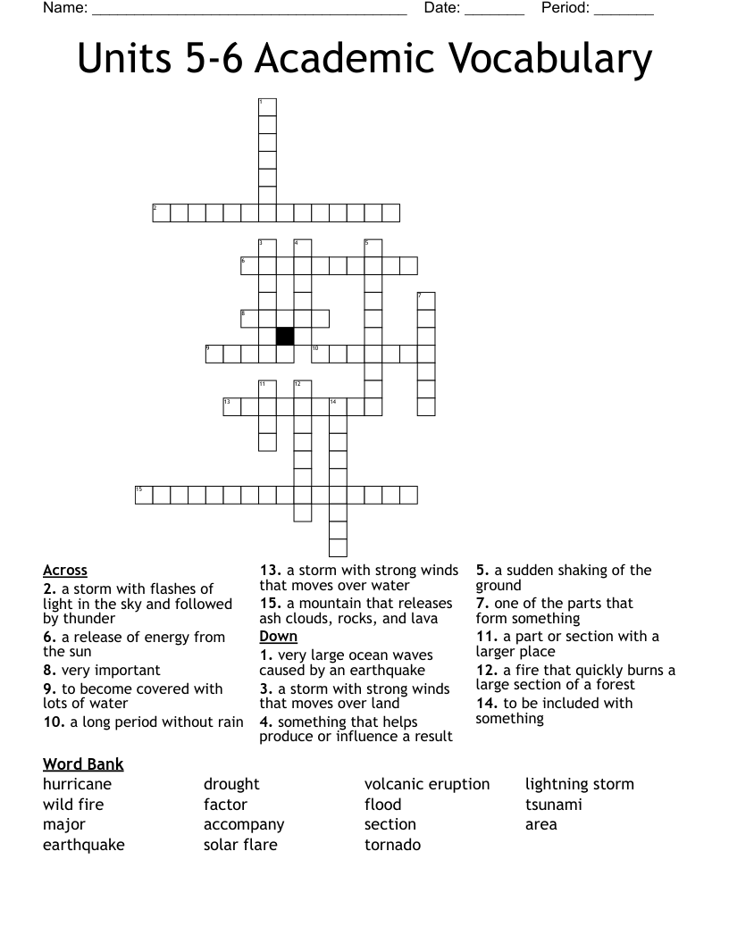 Units 5-6 Academic Vocabulary Crossword - WordMint