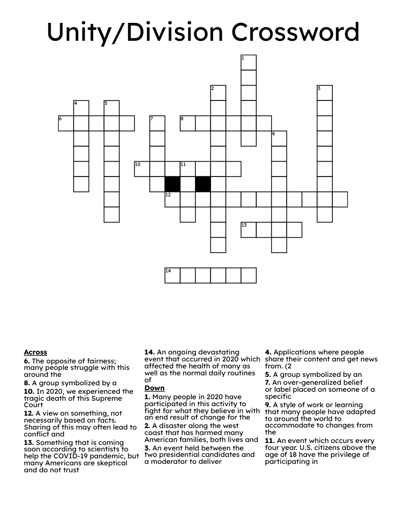 Unity/Division Crossword - WordMint