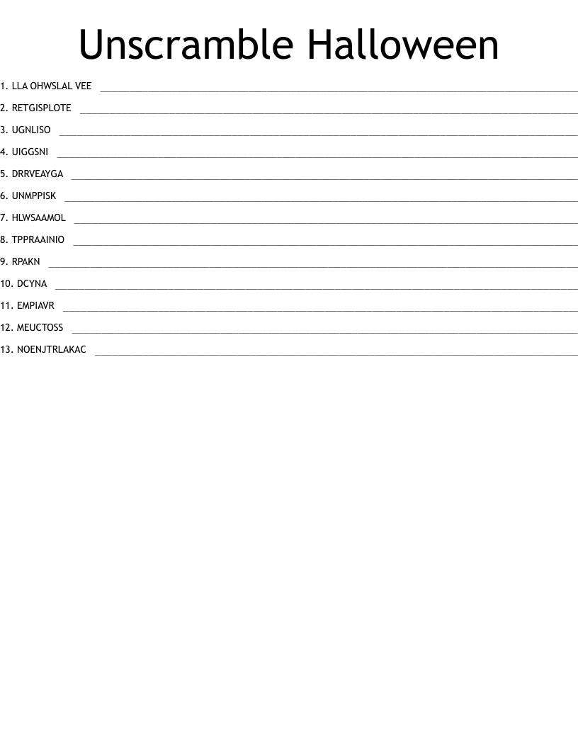 Unscramble Halloween - WordMint