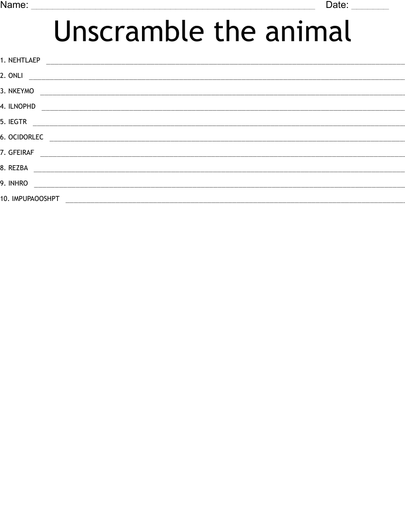 Unscramble the animal - WordMint