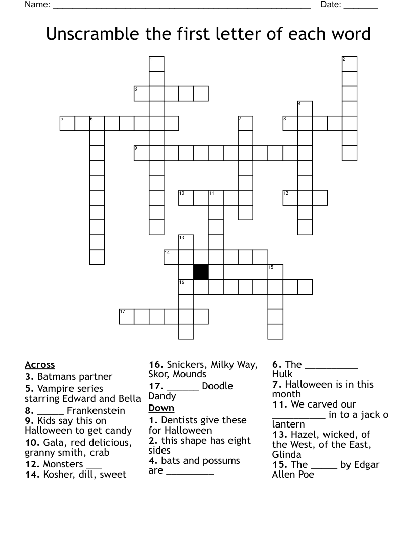 Unscramble The First Letter Of Each Word Crossword WordMint