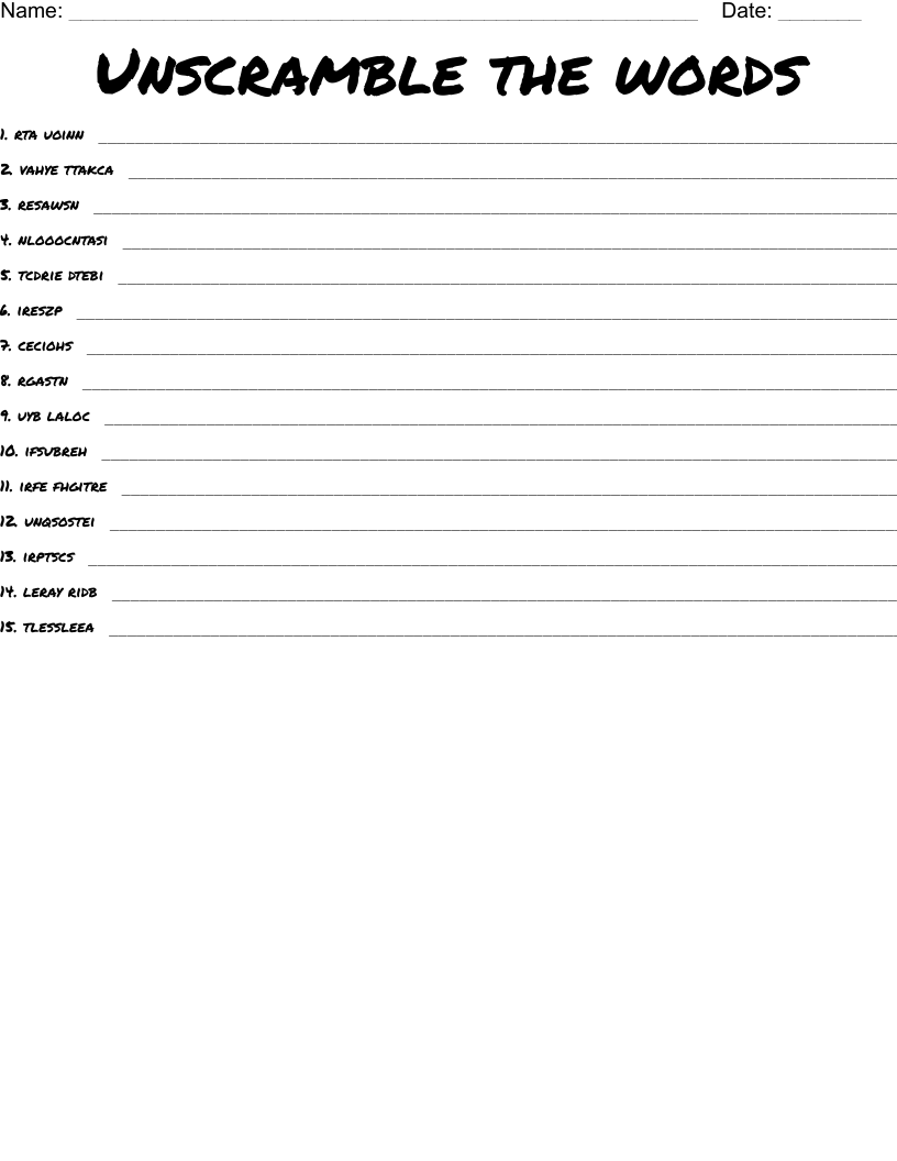 Unscramble the words - WordMint