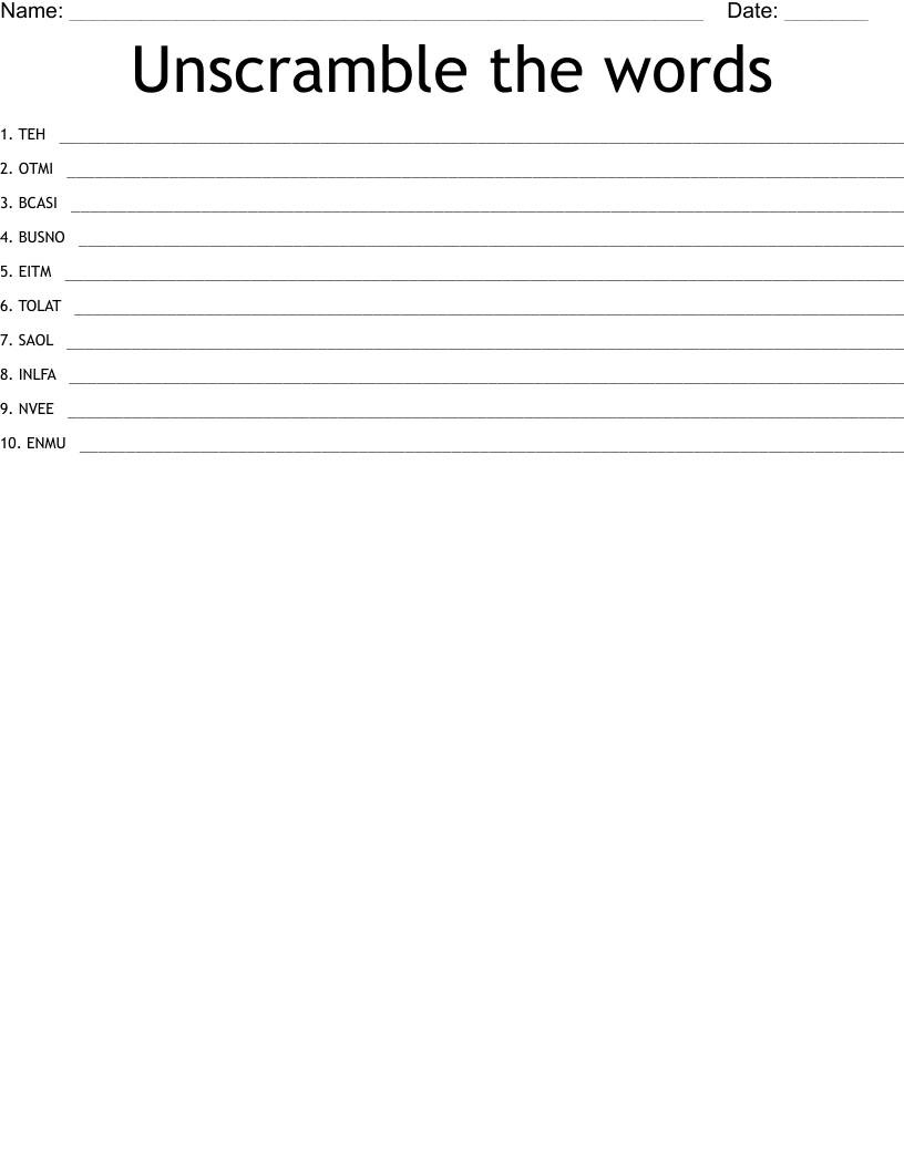 Unscramble the words - WordMint
