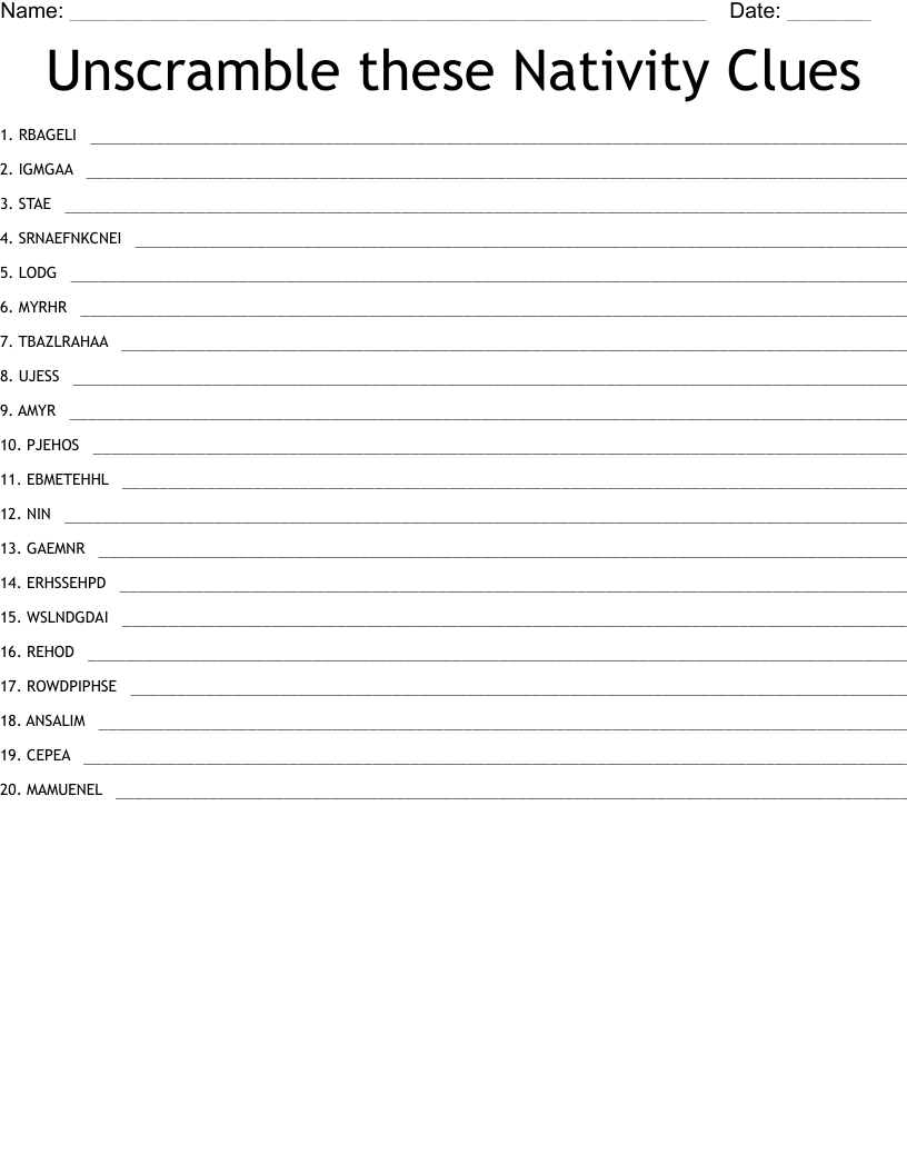 Unscramble these Nativity Clues - WordMint