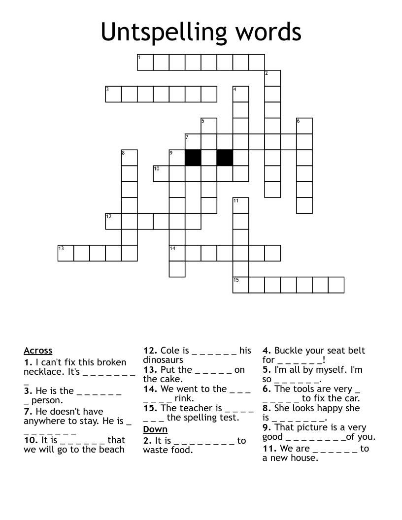 Untspelling words Crossword - WordMint
