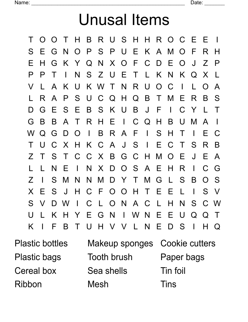 Unusal Items Word Search - WordMint