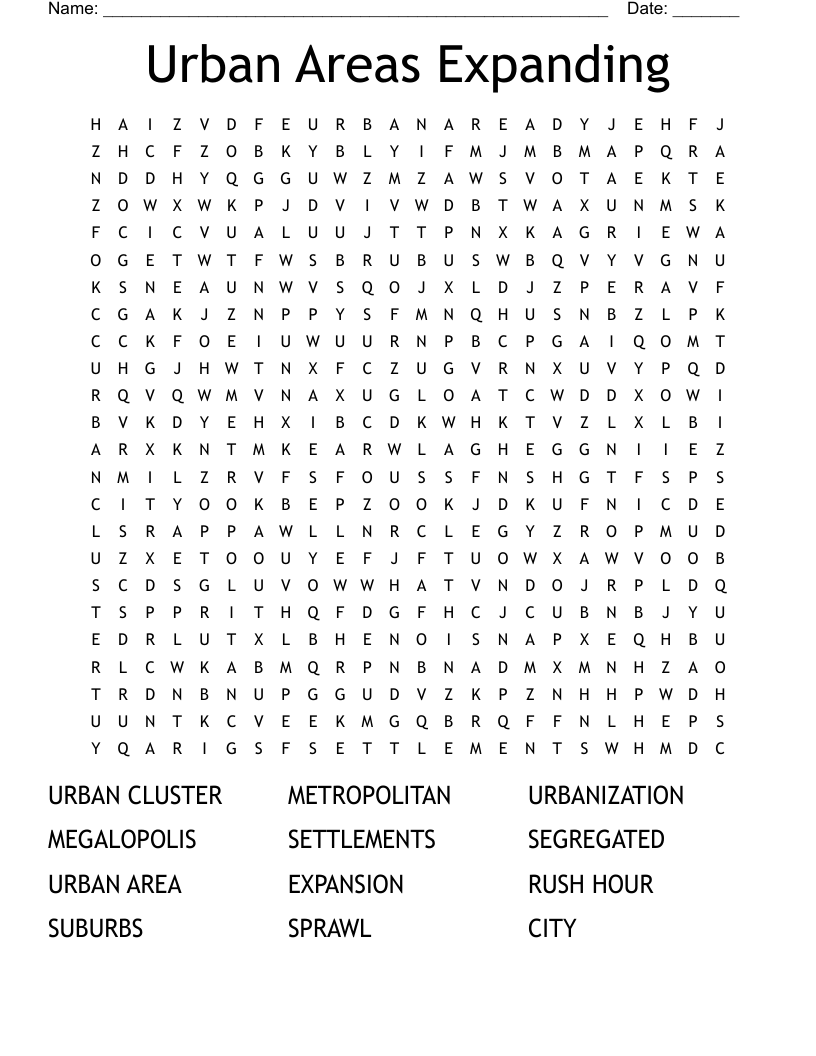 Urban Areas Expanding Word Search - WordMint