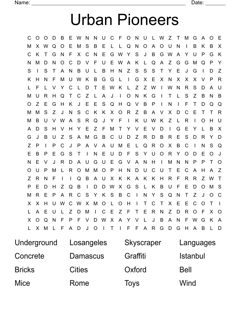 Urban Pioneers Word Search - WordMint