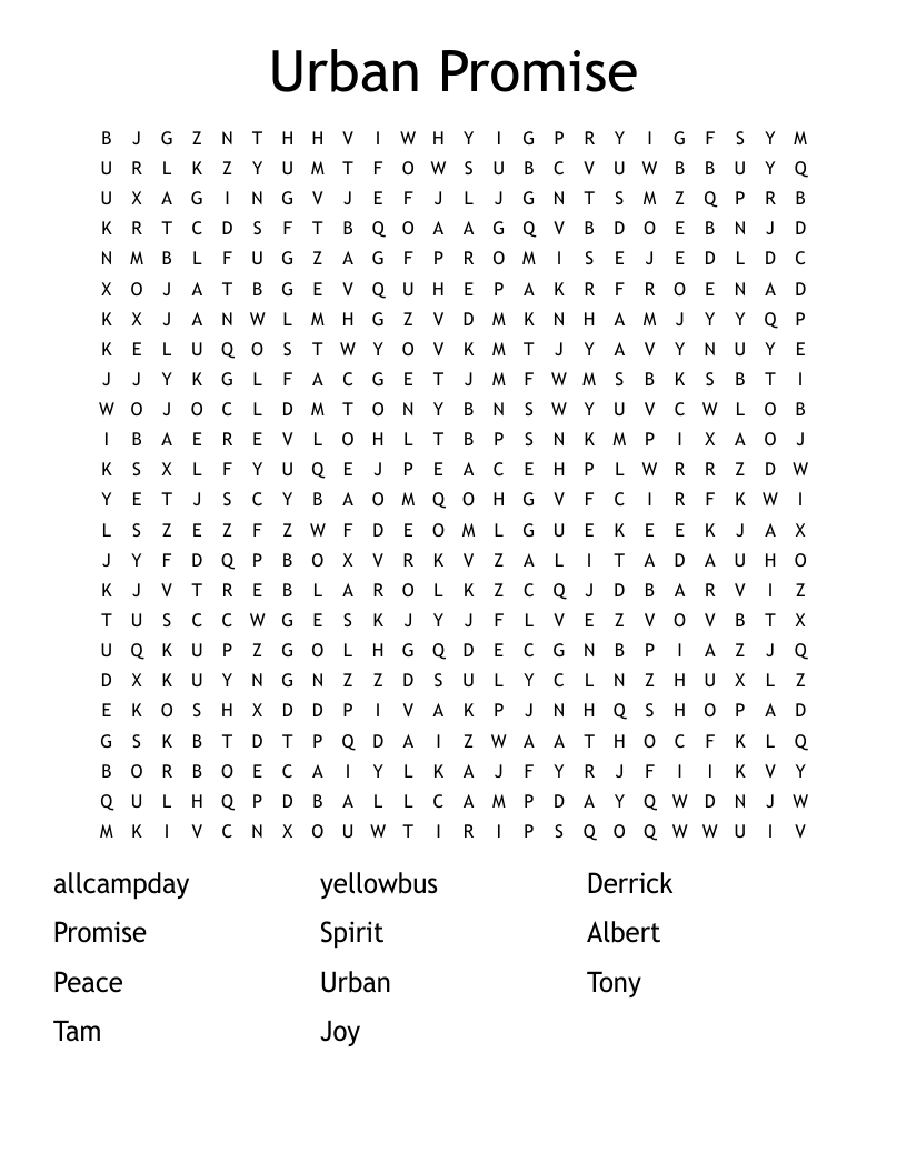Urban Promise Word Search - WordMint