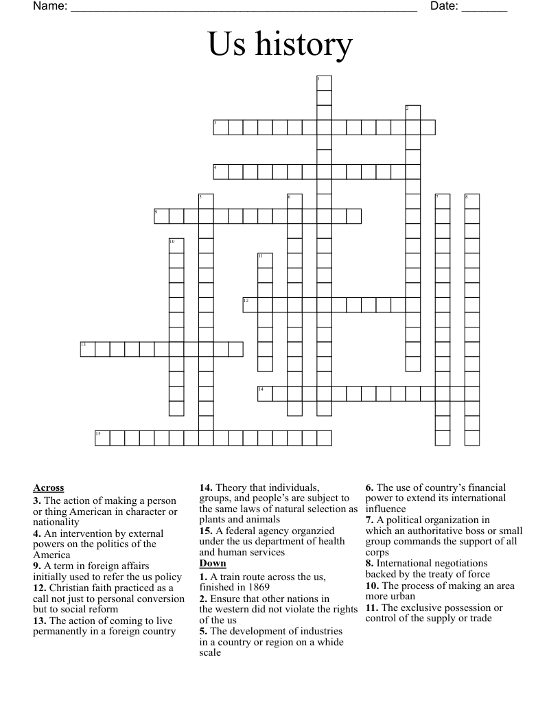 Us history Crossword - WordMint