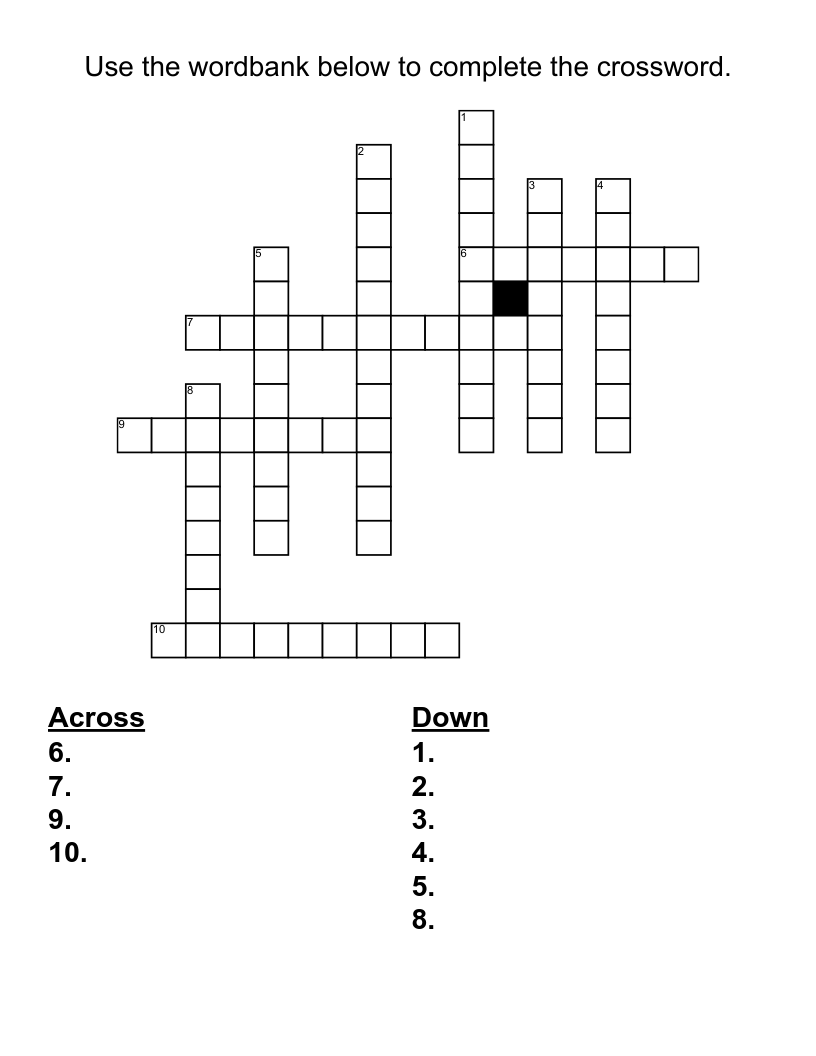 Use the wordbank below to complete the crossword. - WordMint