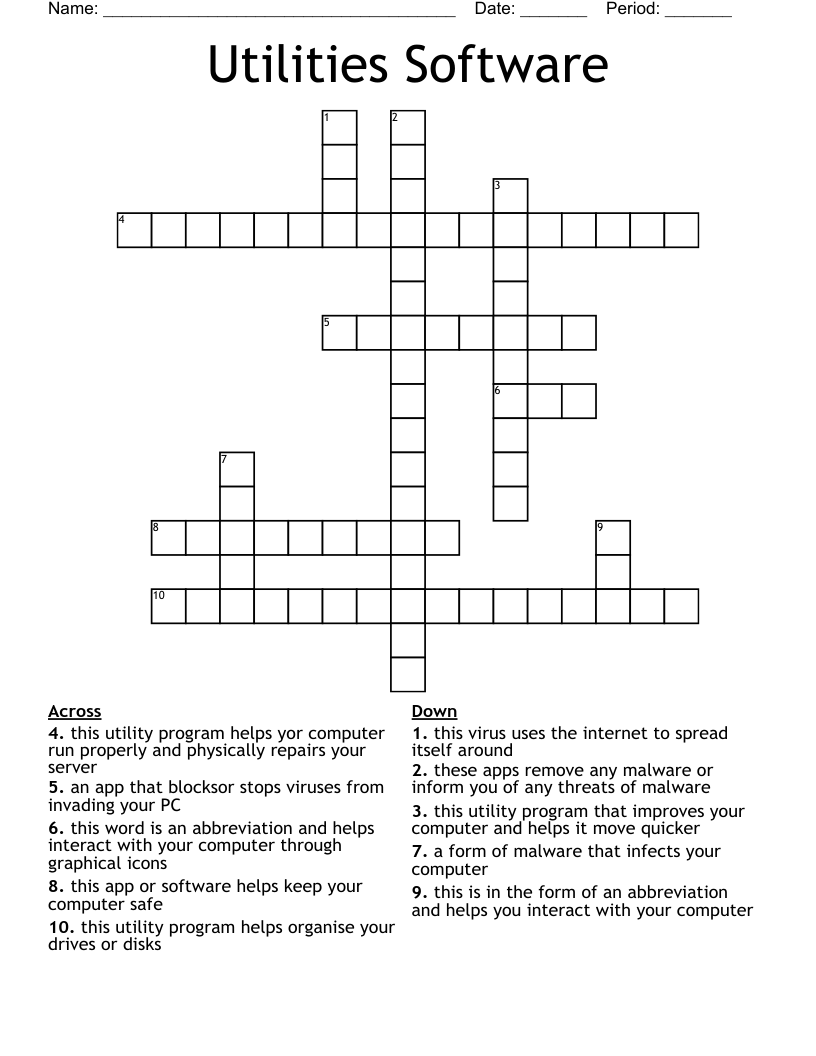 Utilities Software Crossword - WordMint