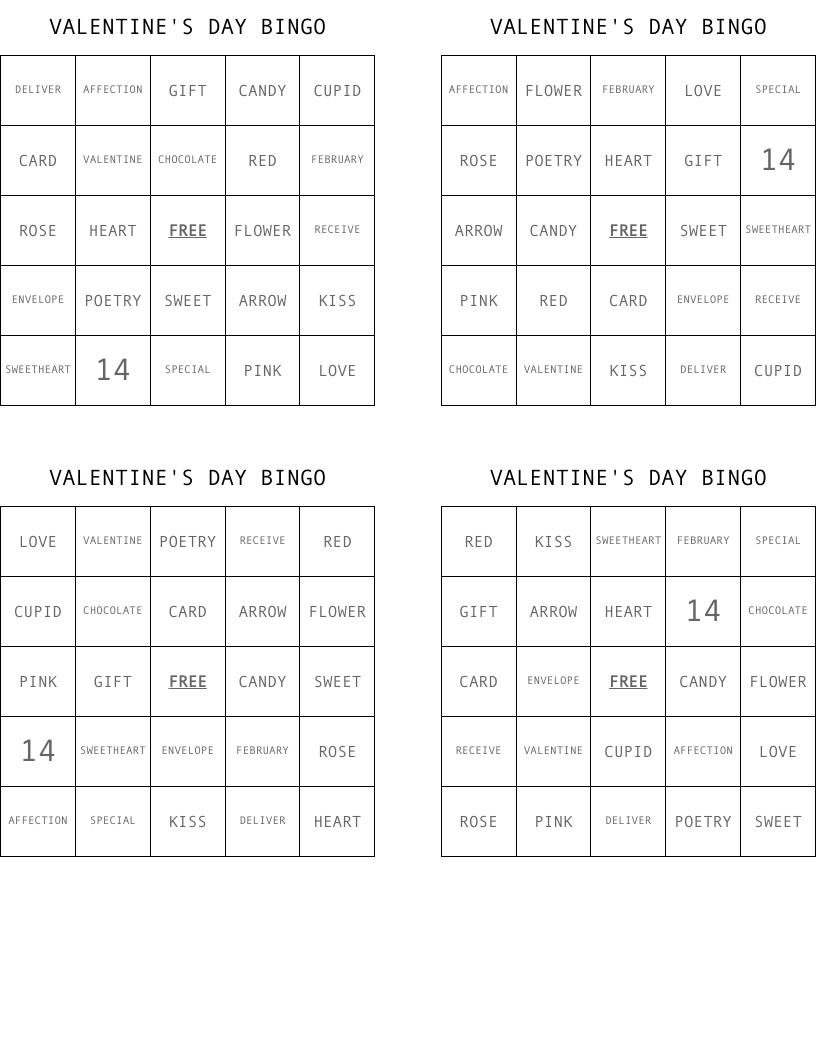 VALENTINE S DAY BINGO WordMint