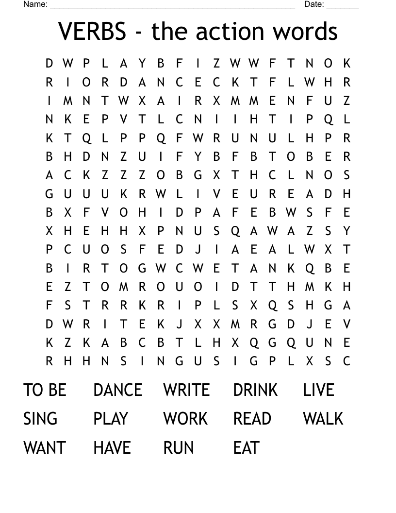 VERBS - the action words Word Search - WordMint