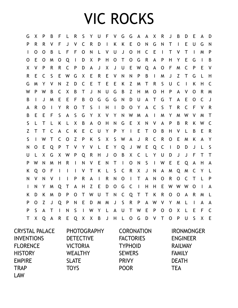 VIC ROCKS Word Search - WordMint