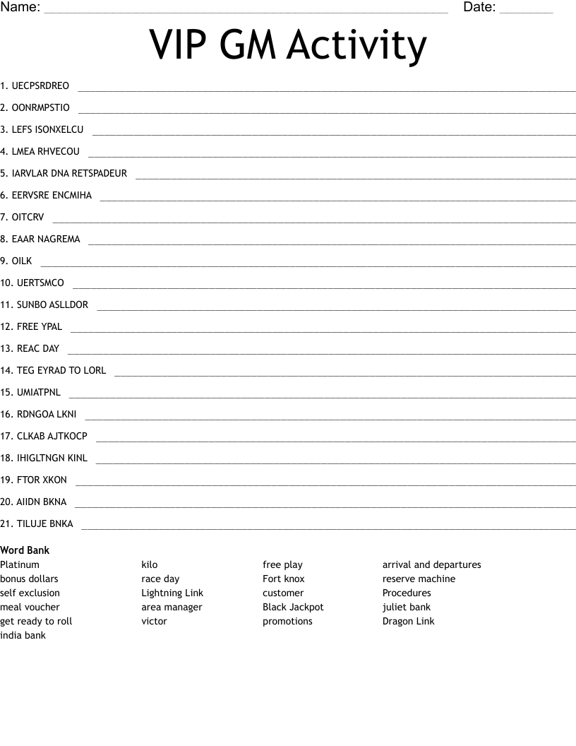 VIP GM Activity Word Scramble - WordMint