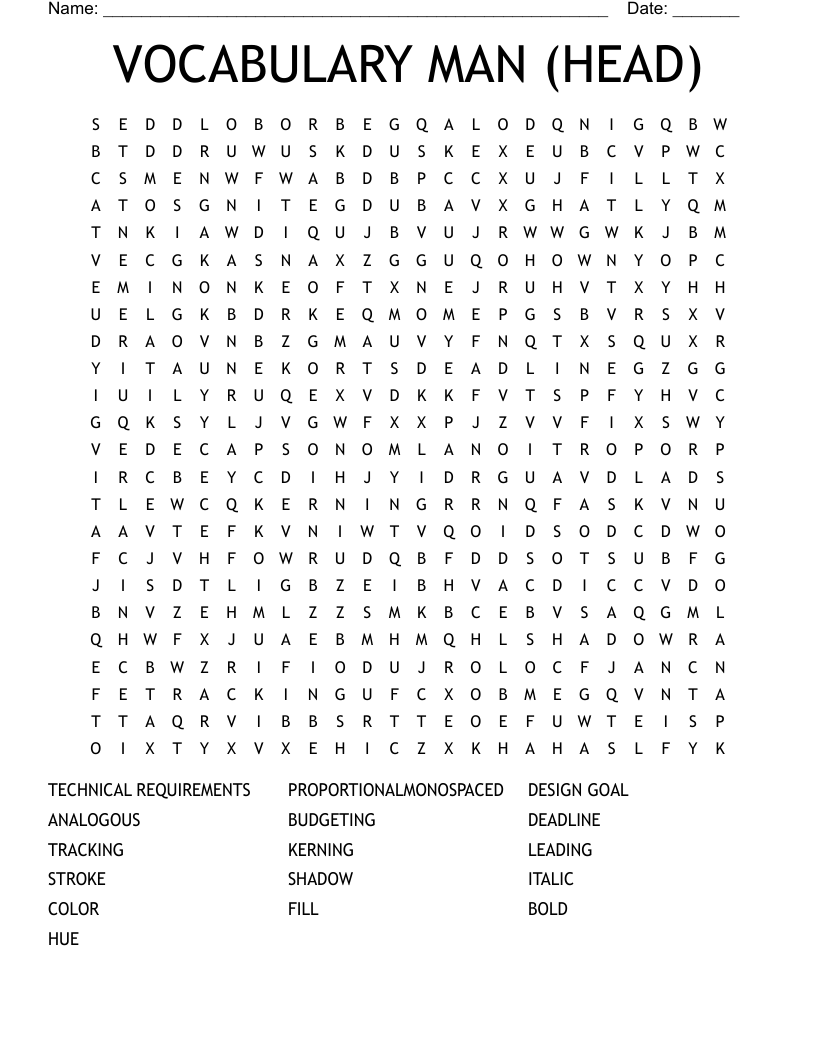 VOCABULARY MAN (HEAD) Word Search - WordMint
